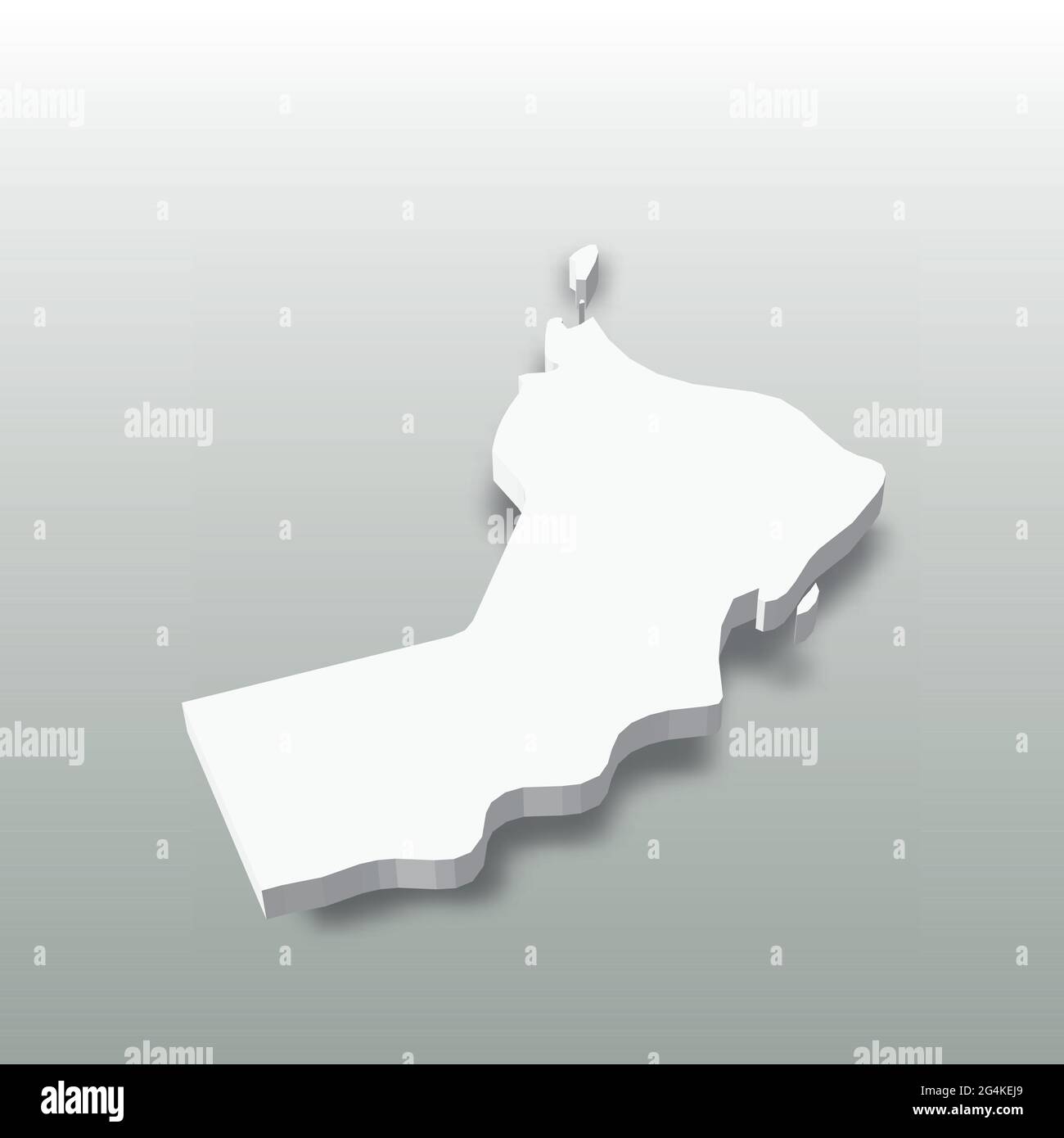 Oman - white 3D silhouette map of country area with dropped shadow on ...