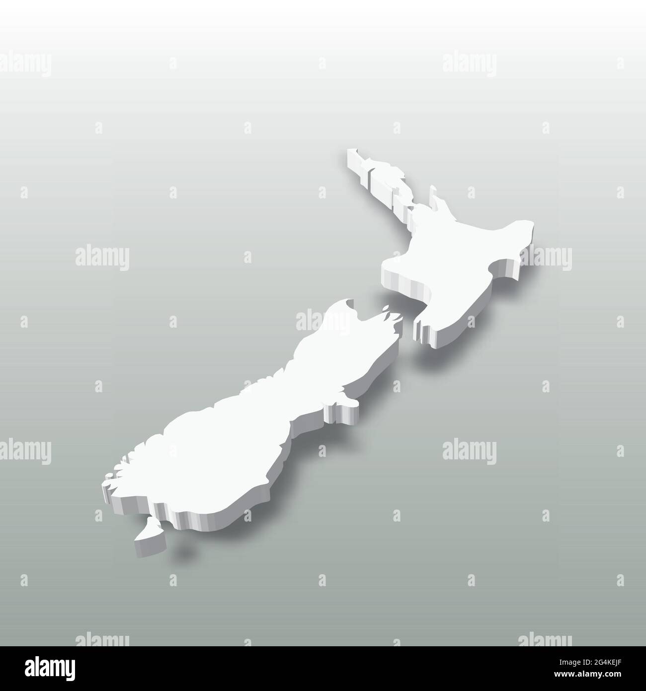 New Zealand - white 3D silhouette map of country area with dropped ...
