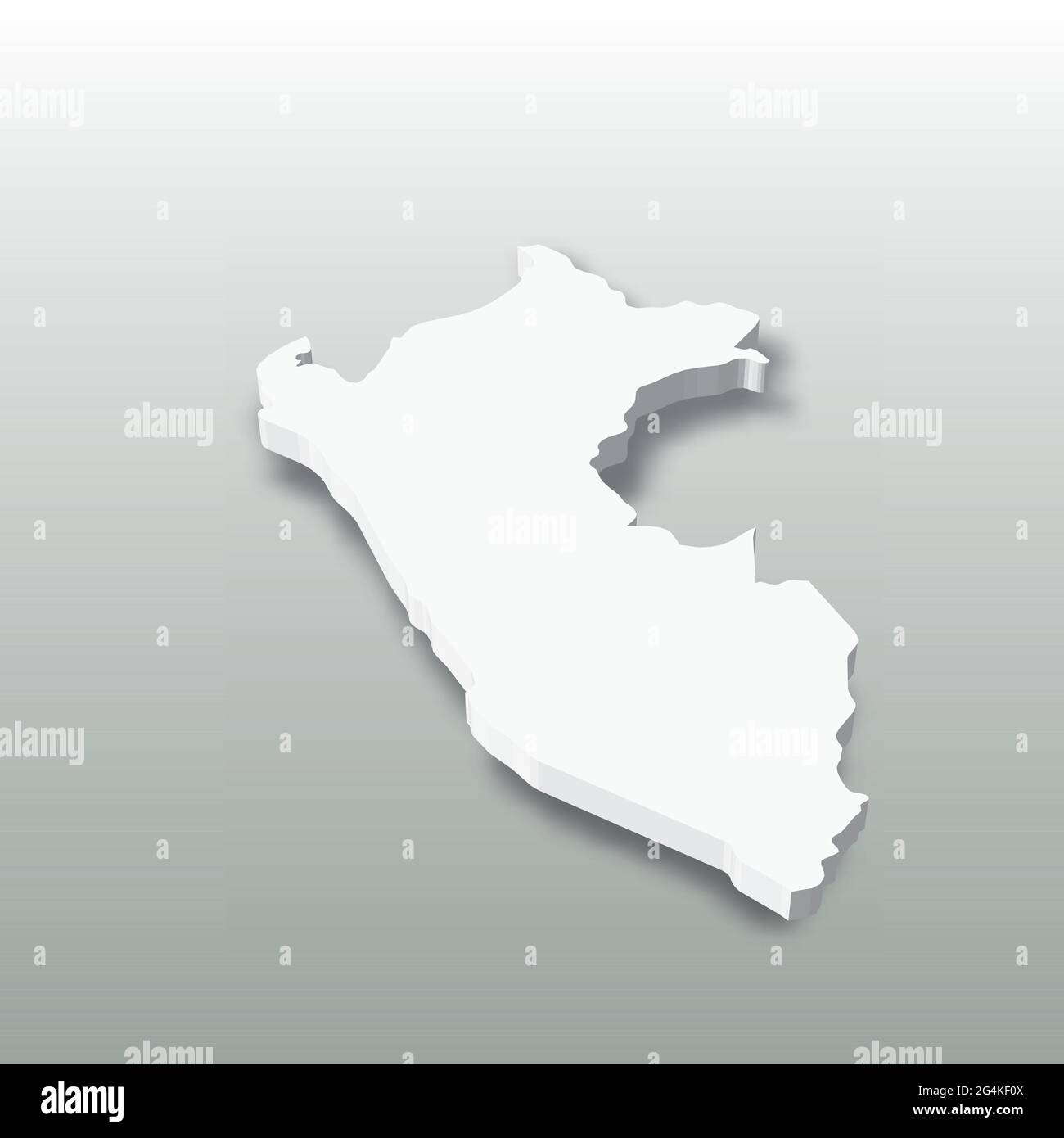Peru - white 3D silhouette map of country area with dropped shadow on ...