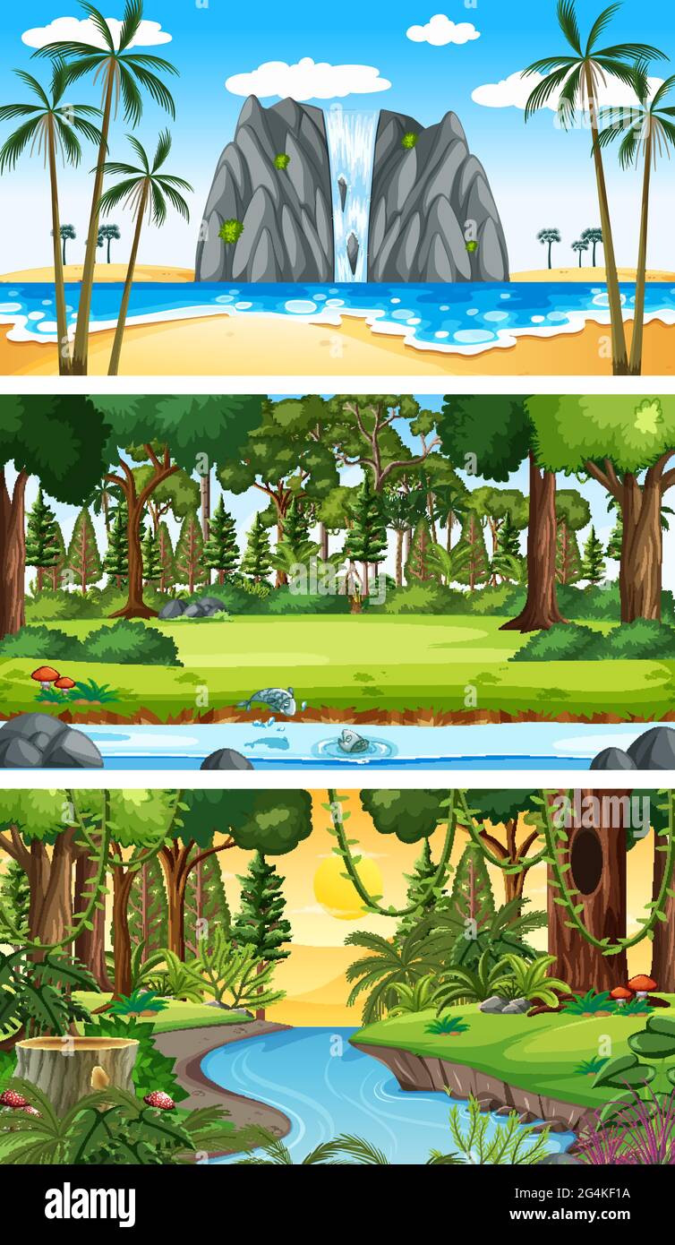 Three different nature horizontal scenes illustration Stock Vector ...