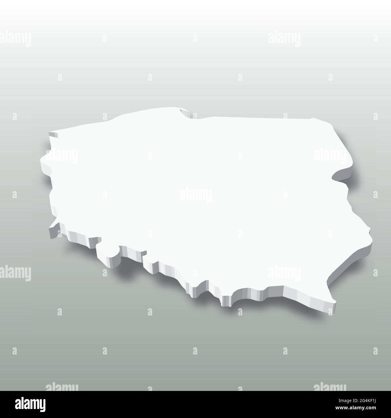 Poland - white 3D silhouette map of country area with dropped shadow on ...