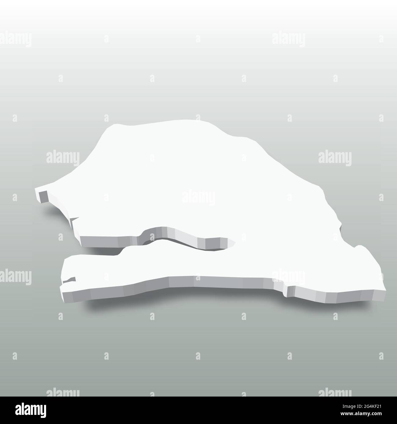 Senegal - white 3D silhouette map of country area with dropped shadow ...