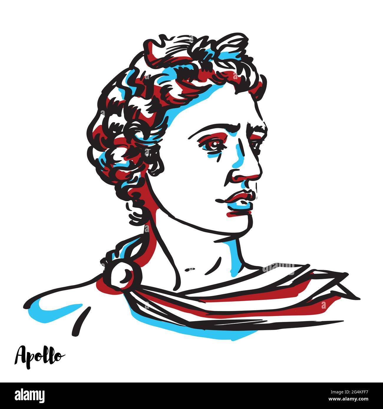 Apollo engraved vector portrait with ink contours on white background ...