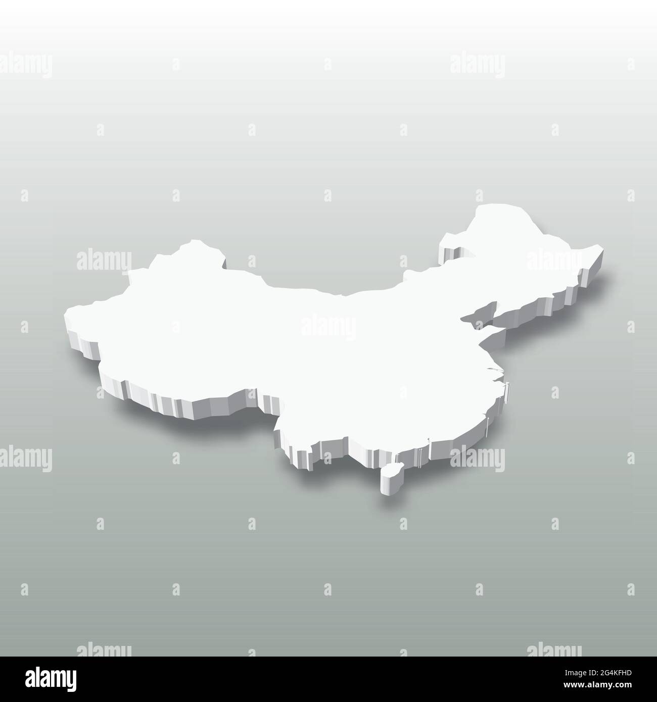 China - white 3D silhouette map of country area with dropped shadow on ...