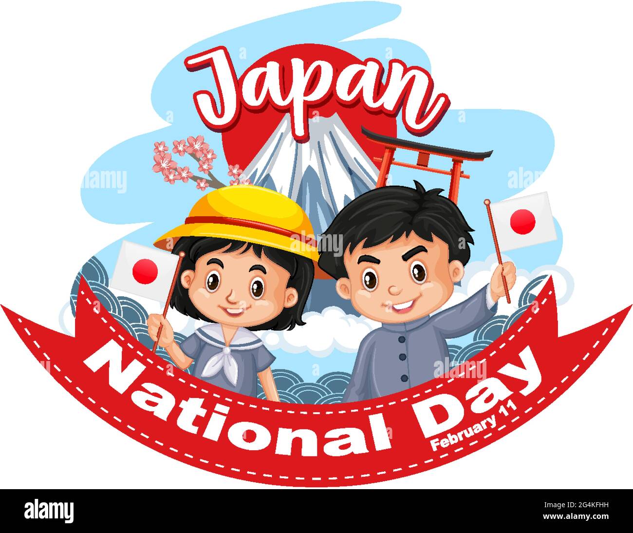 Japan National Day banner with Japanese children cartoon character ...