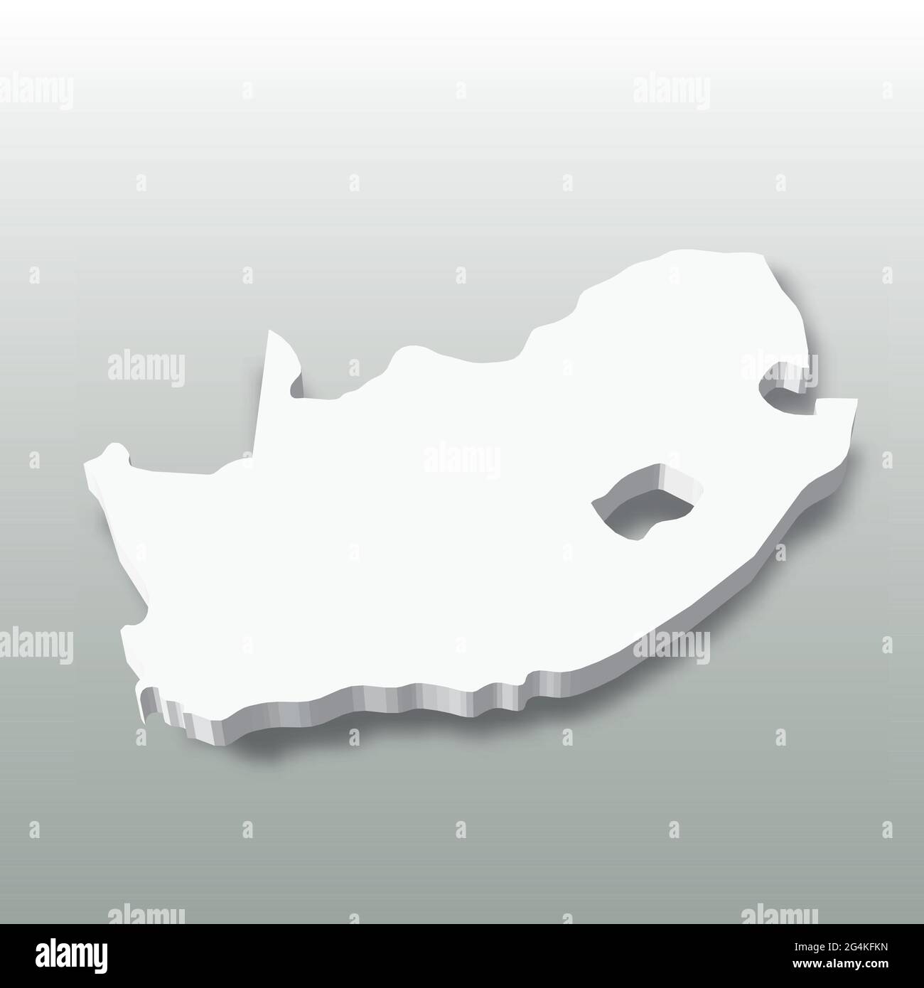 South Africa - white 3D silhouette map of country area with dropped ...
