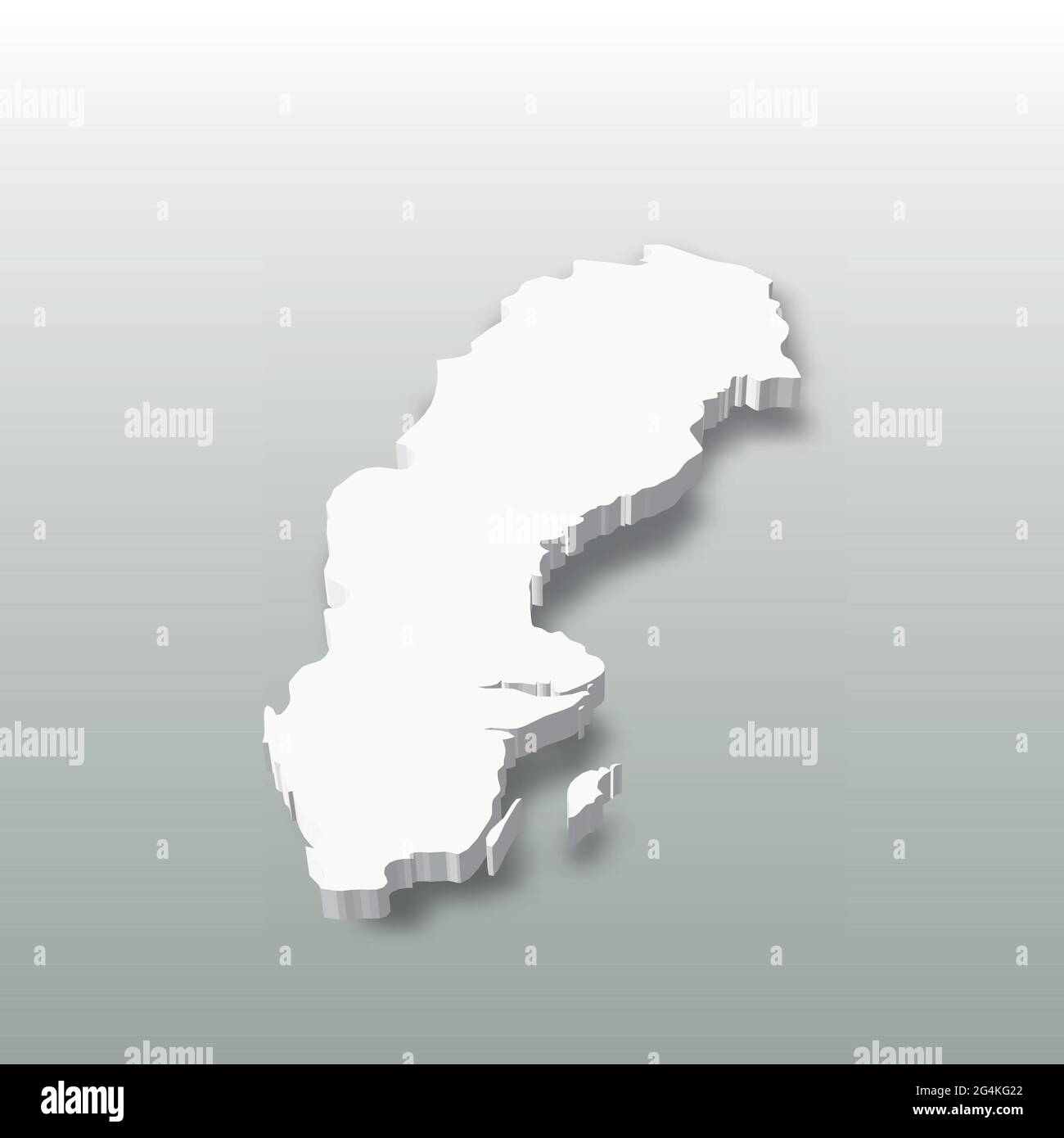 Sweden - white 3D silhouette map of country area with dropped shadow on ...
