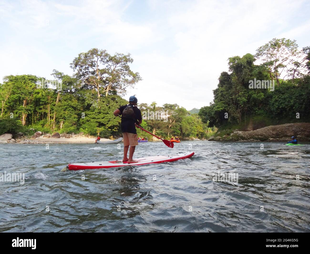 BARINAS, VENEZUELA - Apr 18, 2021: enjoy a rafting and padle surf in an ...