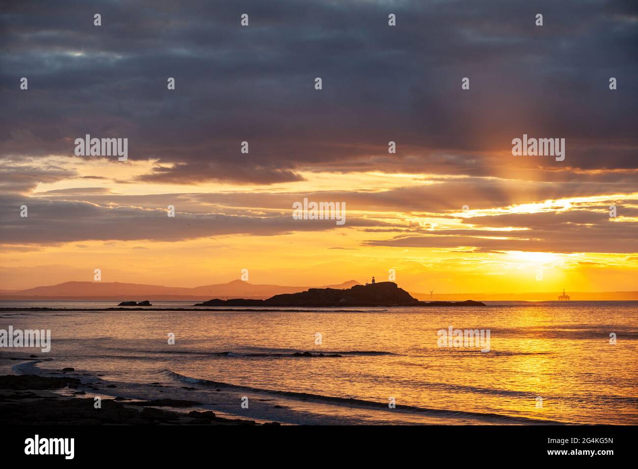 A beautiful sunset over Fidra island, North Berwick, Scotland Stock ...