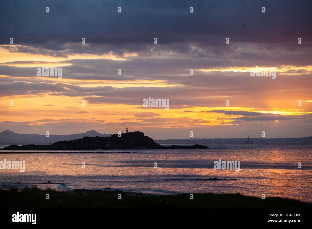 A beautiful sunset over Fidra island, North Berwick, Scotland Stock ...