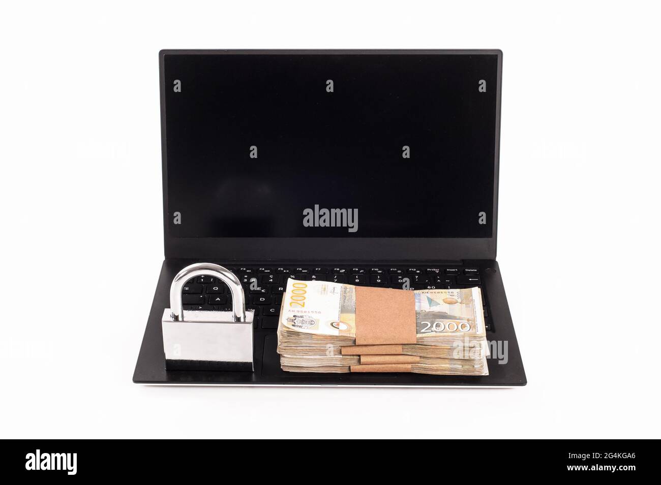 Cyber crime. Internet cyber security concept with a padlock on laptop ...