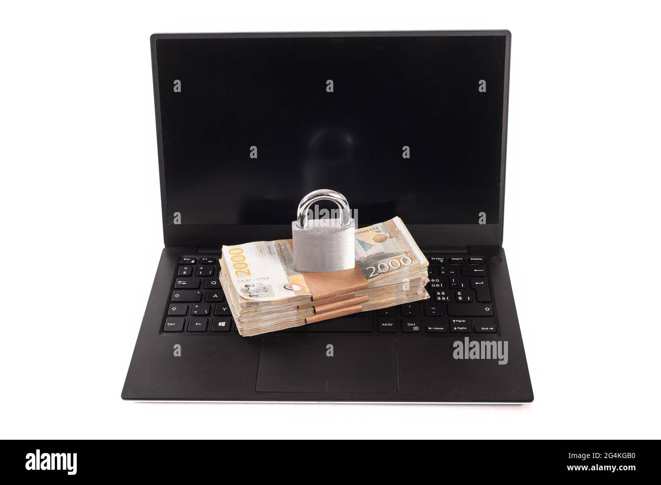Cyber crime. Internet cyber security concept with a padlock on laptop ...
