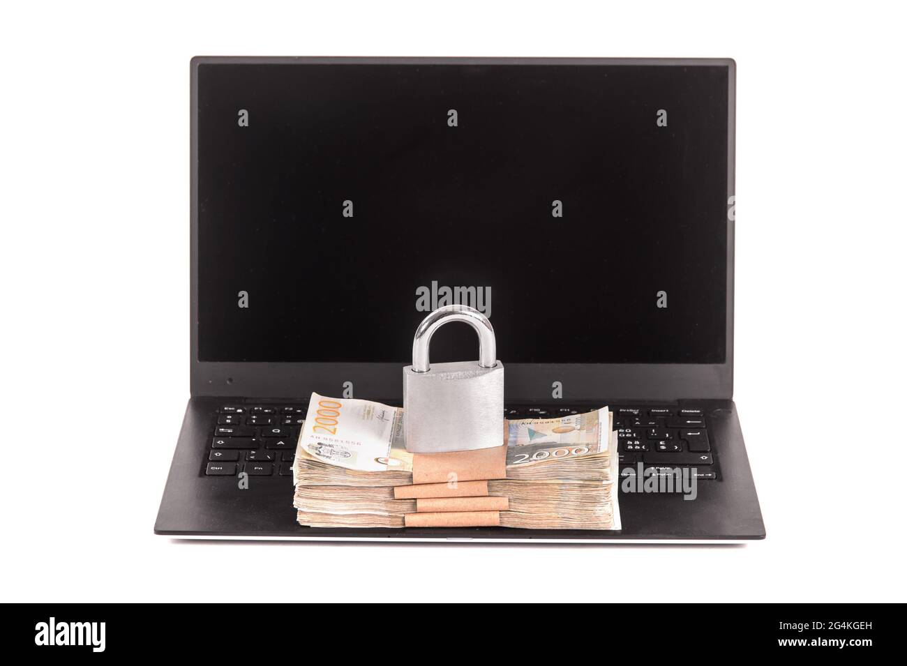 Cyber crime. Internet cyber security concept with a padlock on laptop ...