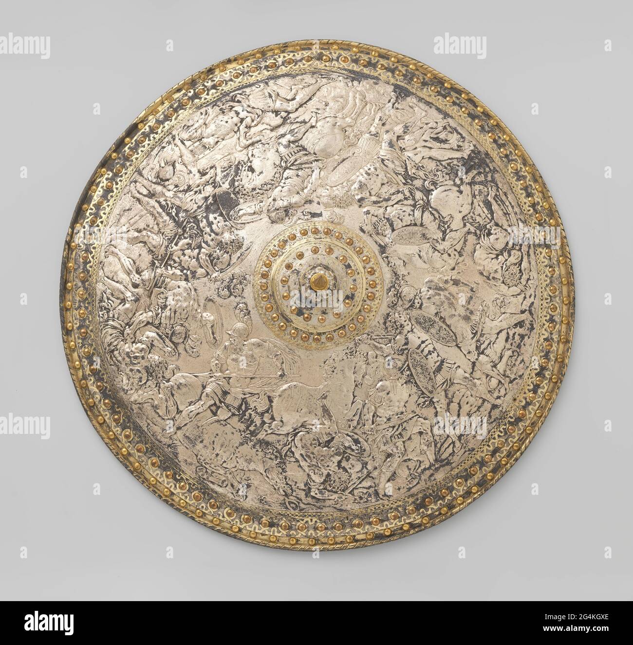 Galvanoplastic reproduction of a shield with a Roman fighting scene and ...