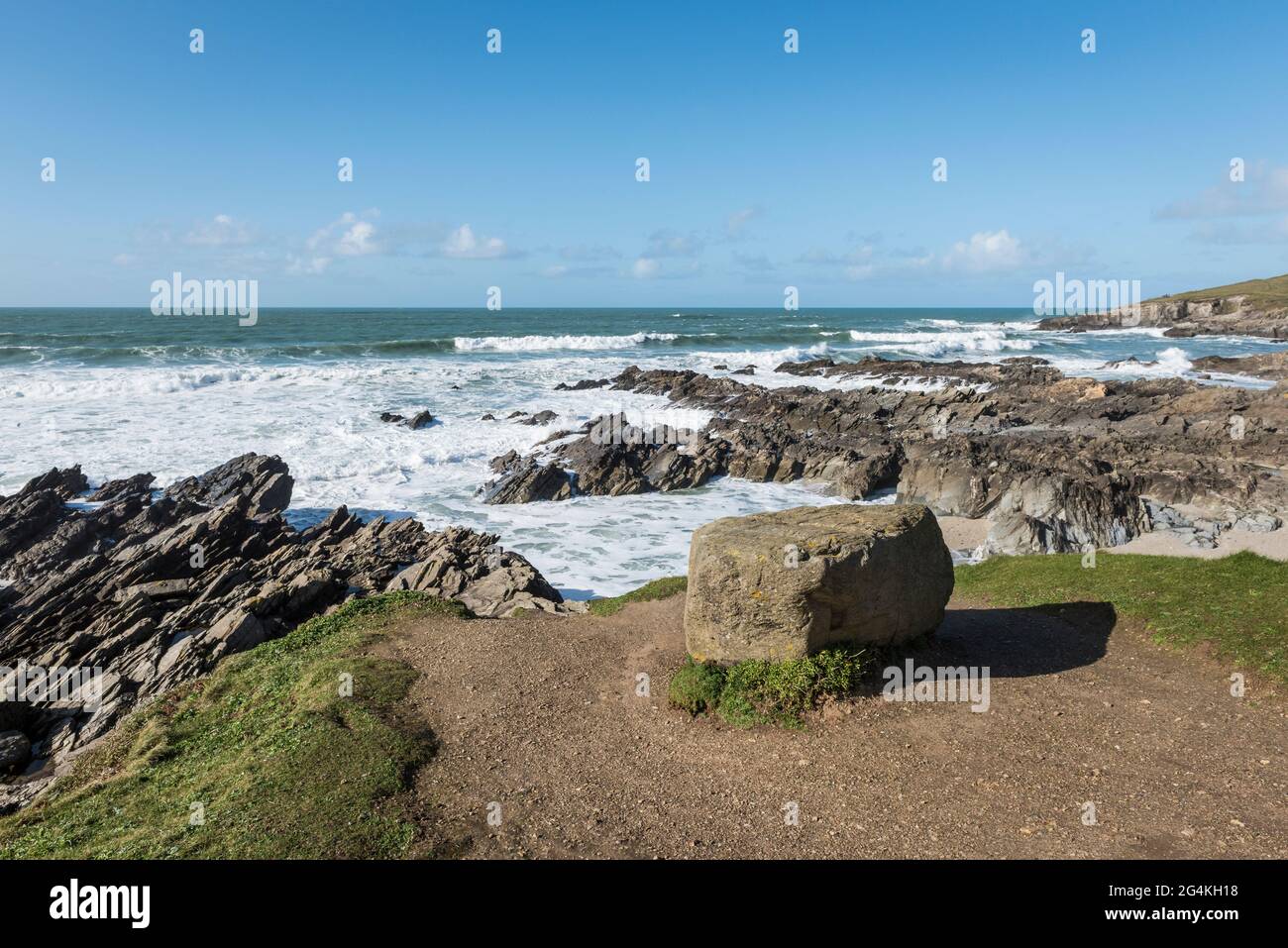 The rugged coast at Little Fistral on the coast in Newquay in Cornwall ...