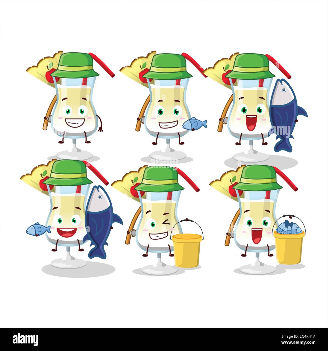 A fisherman pina colada cartoon picture catch a big fish. Vector ...