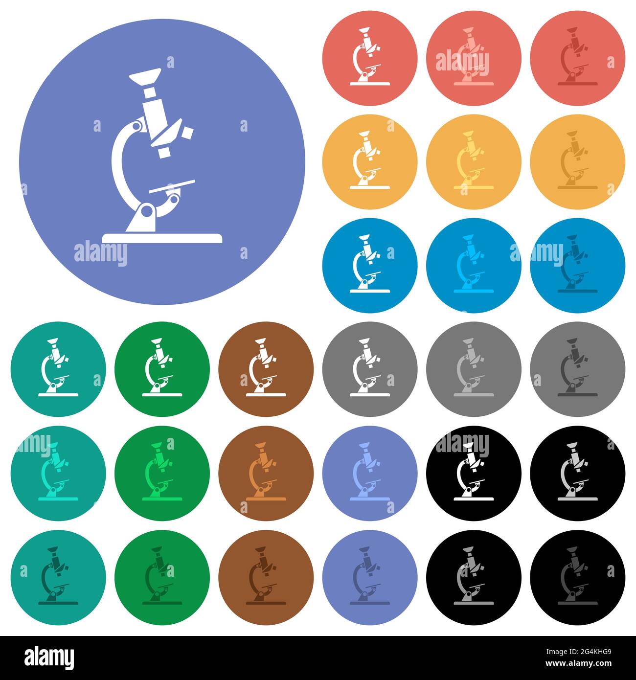 Microscope multi colored flat icons on round backgrounds. Included ...