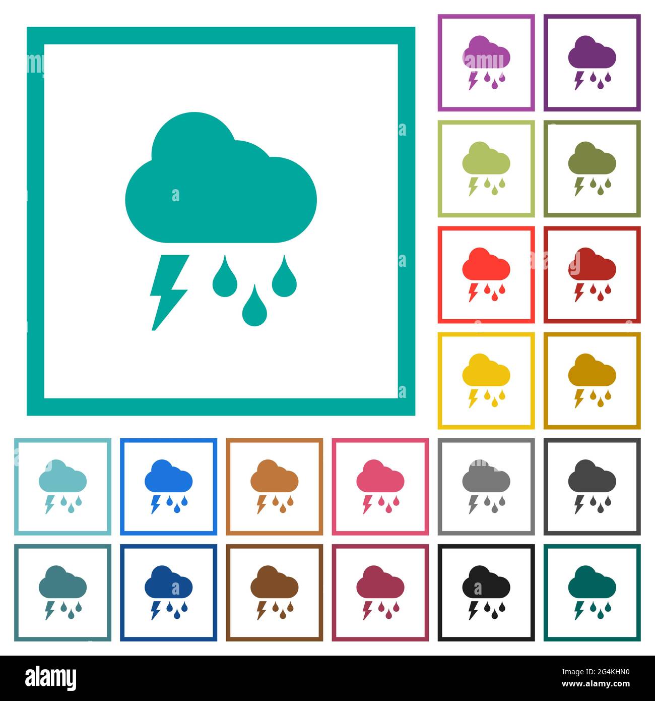 Stormy weather flat color icons with quadrant frames on white ...