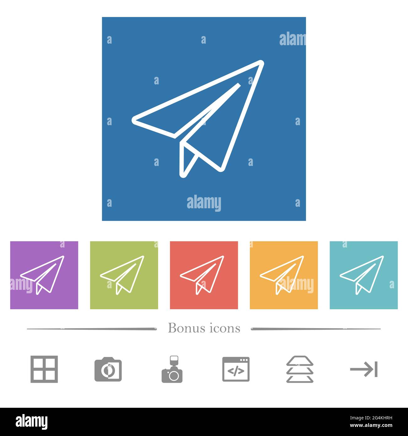 Paper plane outline flat white icons in square backgrounds. 6 bonus ...
