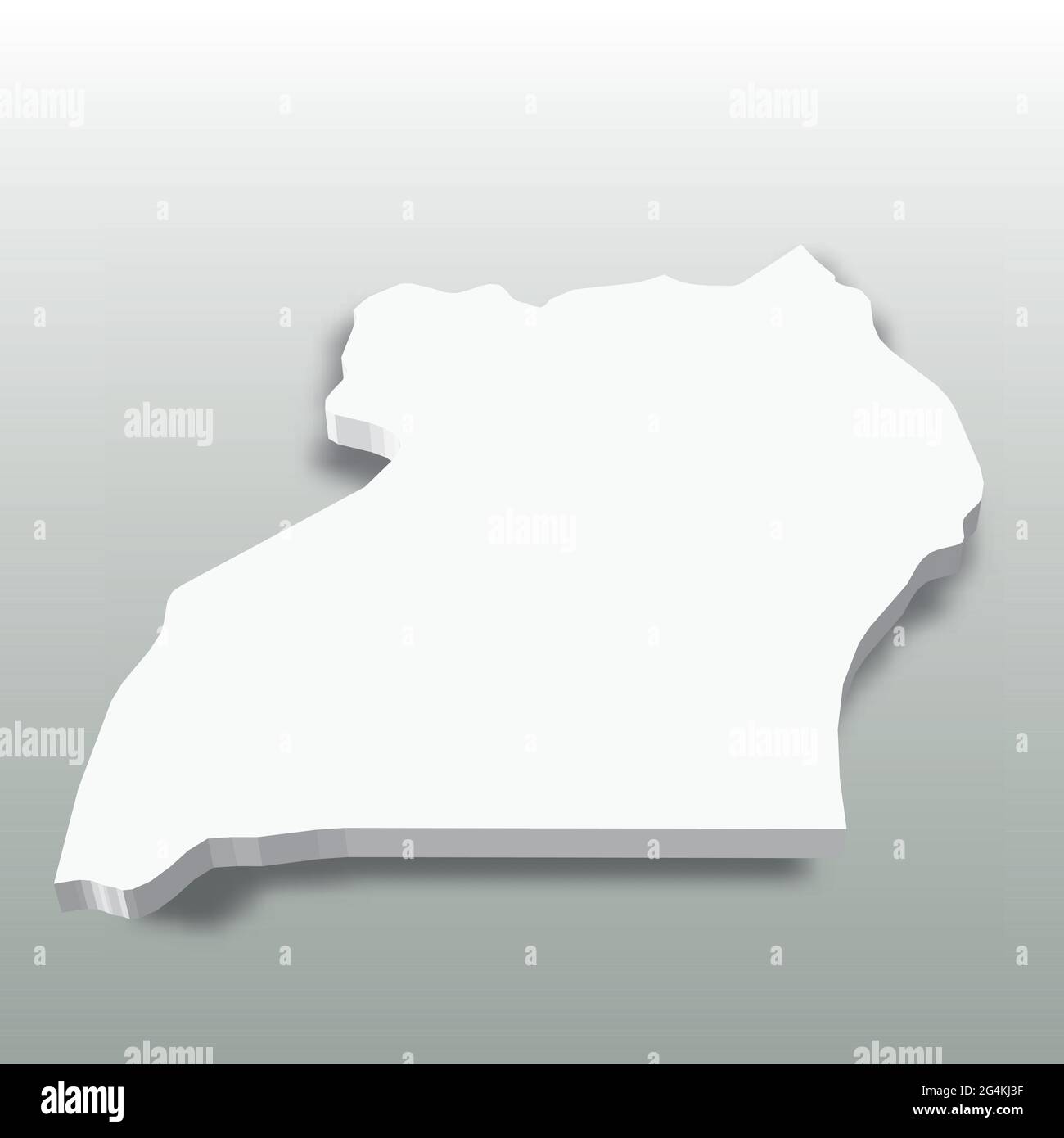 Uganda - white 3D silhouette map of country area with dropped shadow on ...