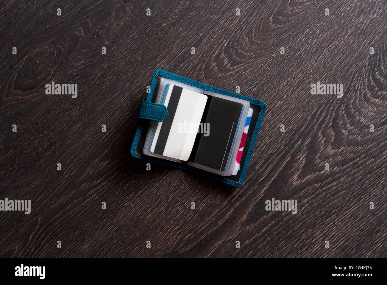 a wallet with set of different credit bank and visit cards collection ...