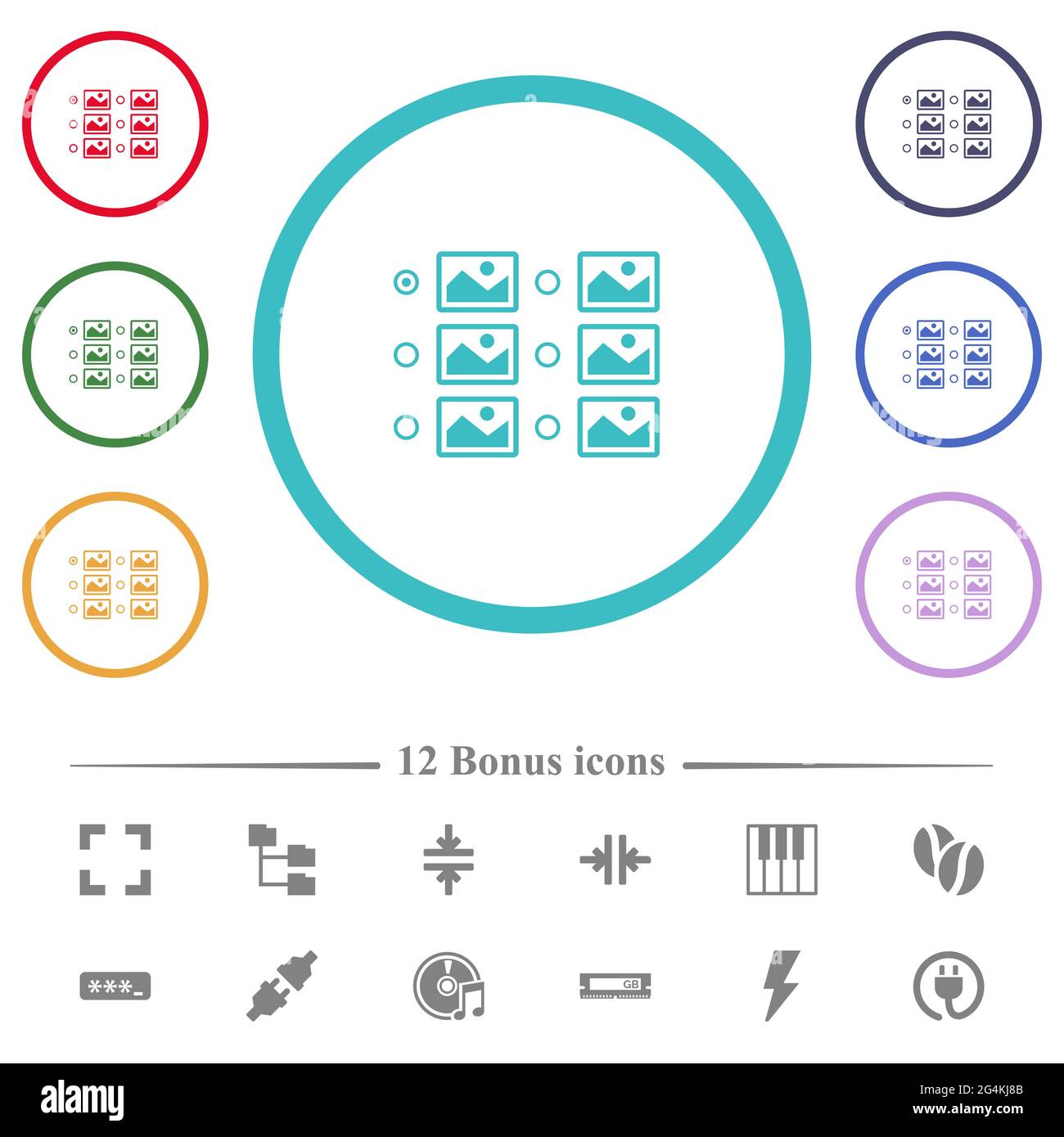 Single image selection with radio buttons flat color icons in circle ...