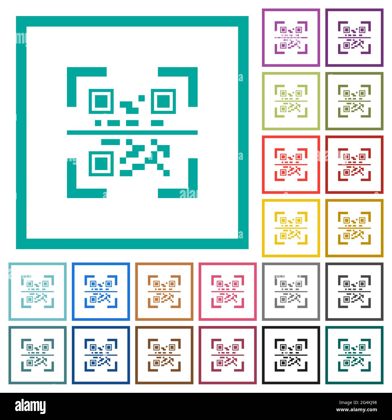 QR code scanning flat color icons with quadrant frames on white ...