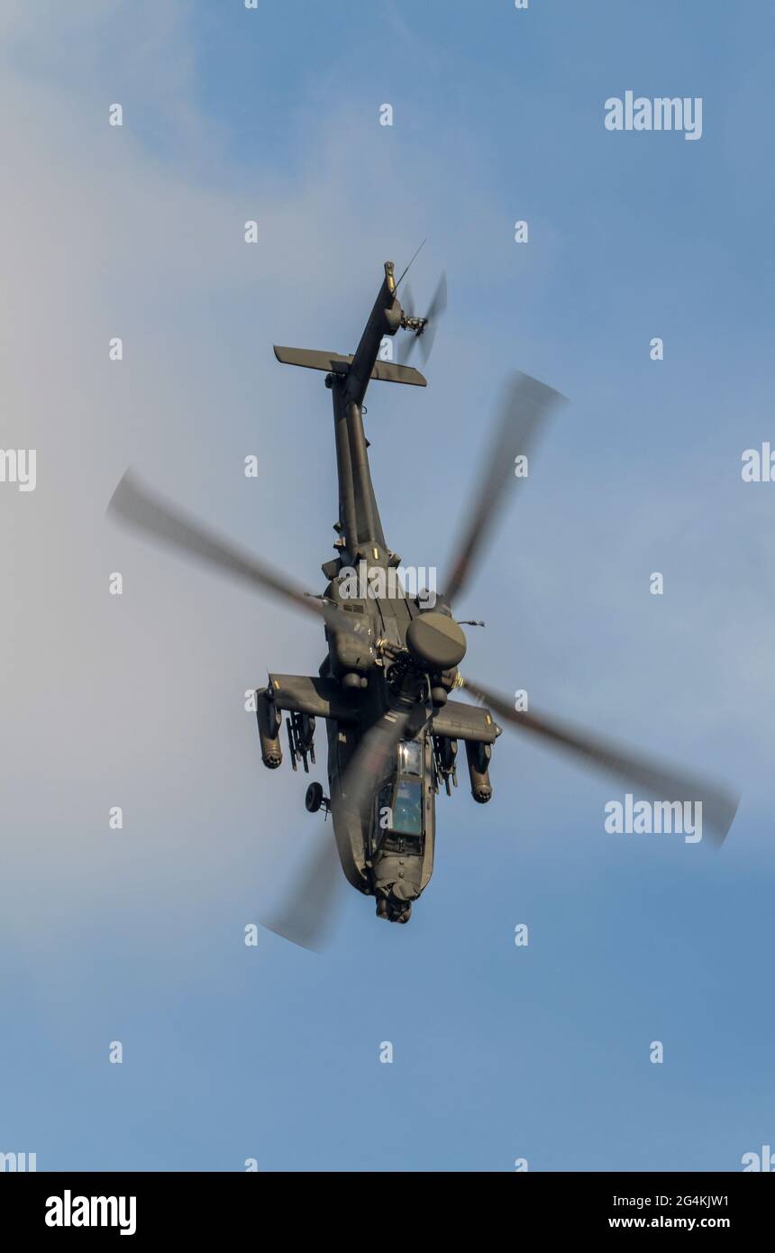 British Army Apache gunship flying at extreme attitude. AgustaWestland ...