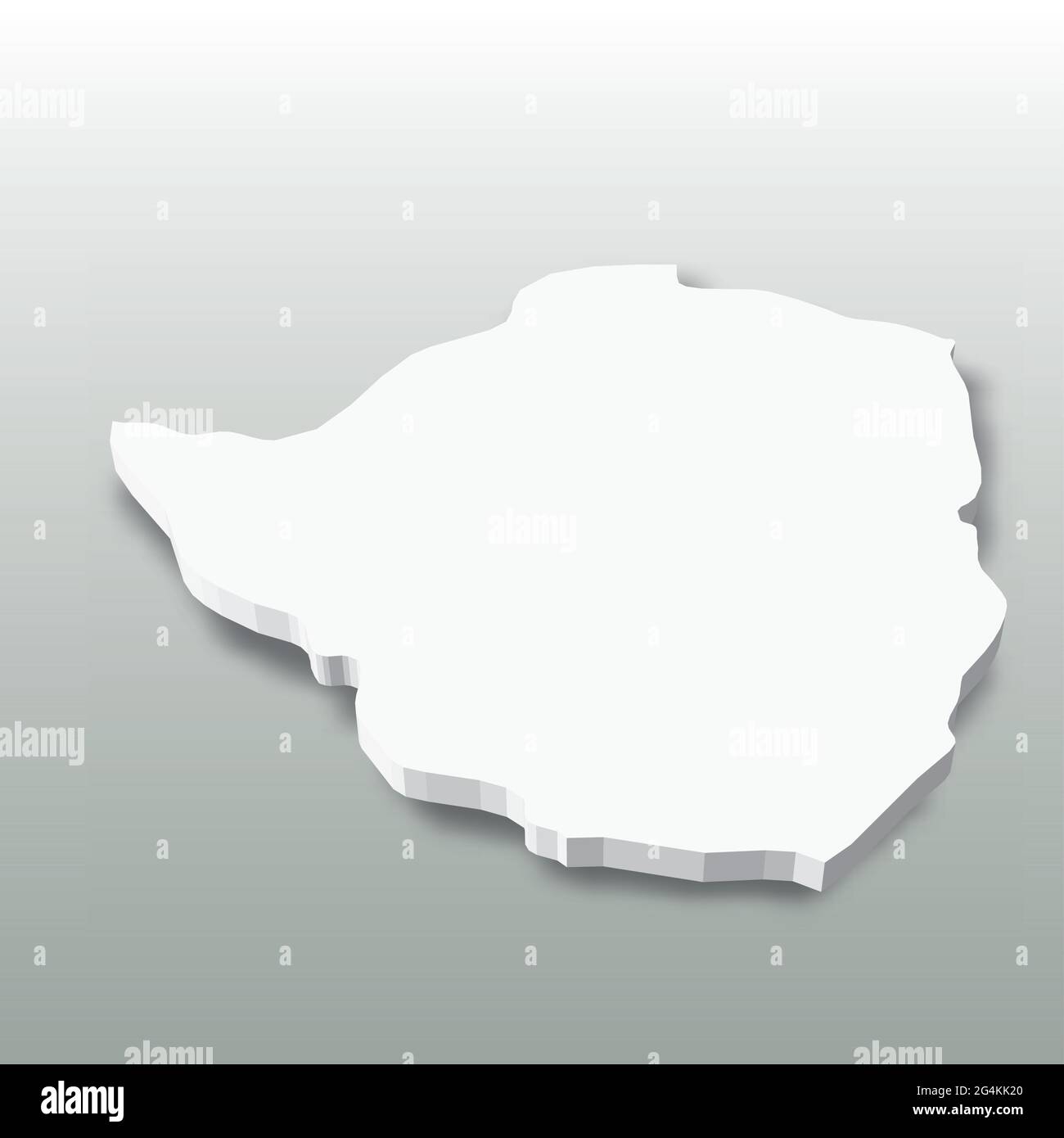 Zimbabwe - white 3D silhouette map of country area with dropped shadow ...