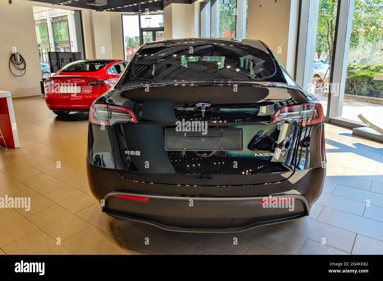 SHANGHAI, CHINA - JUNE 22, 2021 - An electric car is seen inside a ...