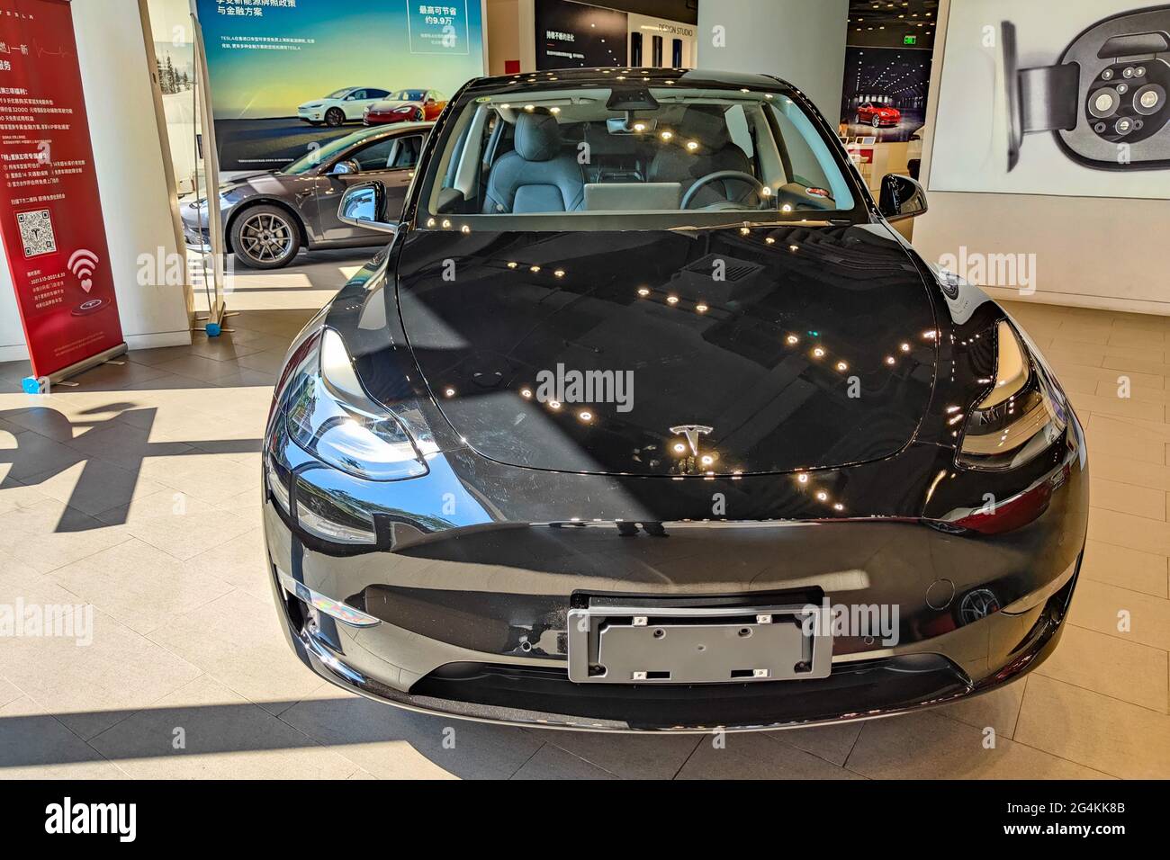 SHANGHAI, CHINA - JUNE 22, 2021 - An electric car is seen inside a ...