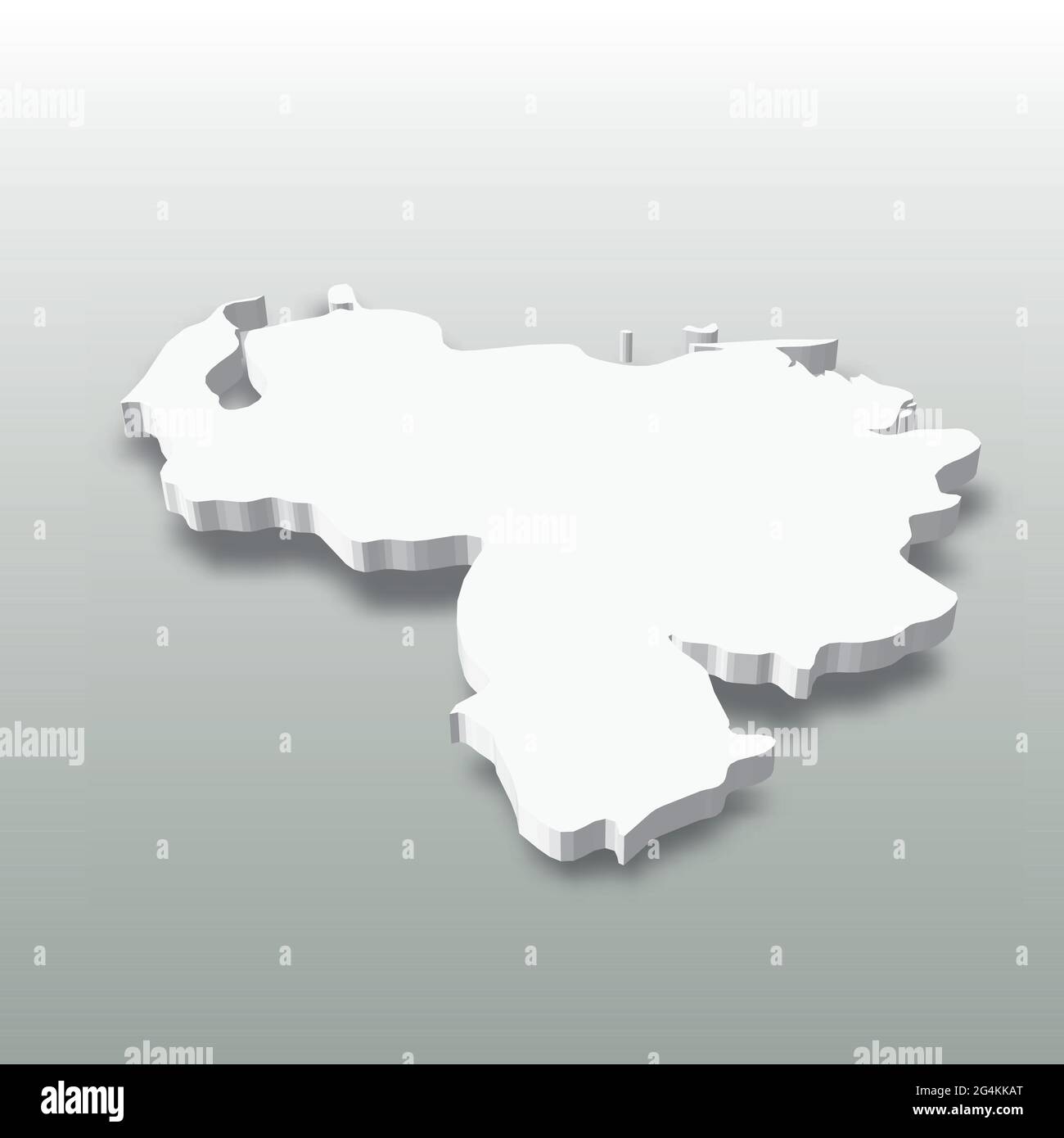 Venezuela - white 3D silhouette map of country area with dropped shadow ...