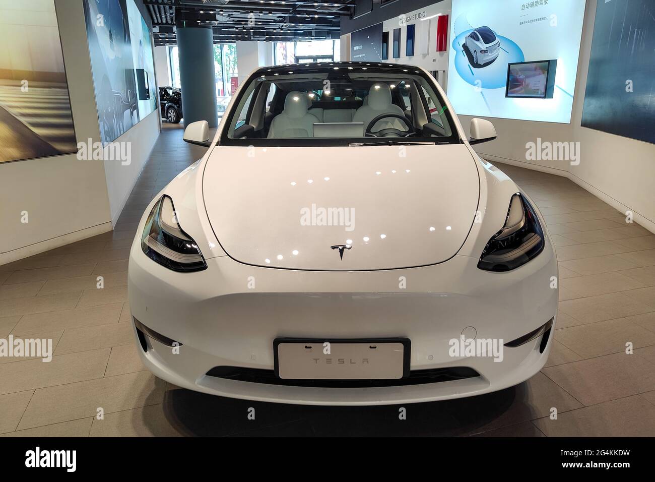 SHANGHAI, CHINA - JUNE 22, 2021 - An electric car is seen inside a ...