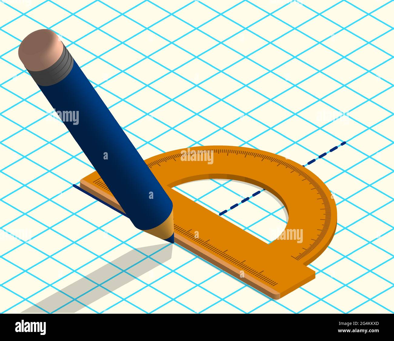 pencil draws lines on sheet of notebook paper with protractor. Plotting ...