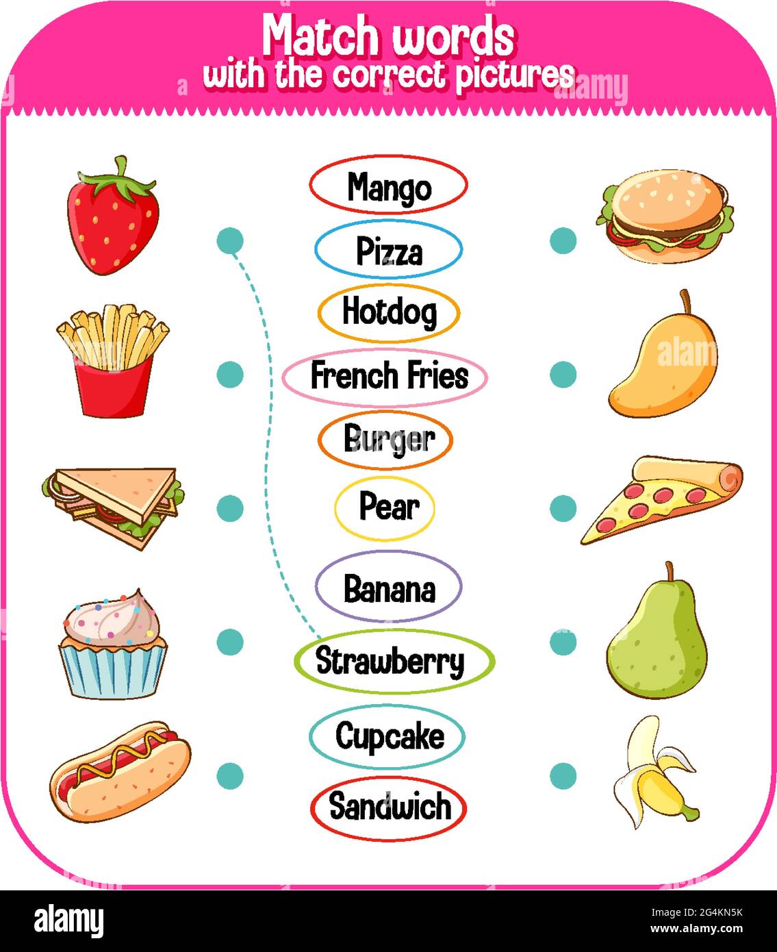 Match words with the correct pictures game for kids illustration Stock ...