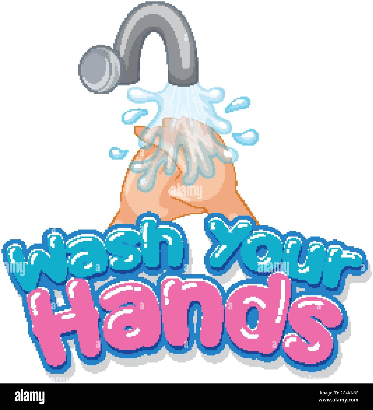 Wash your hands font design with washing hands by water tap isolated on ...