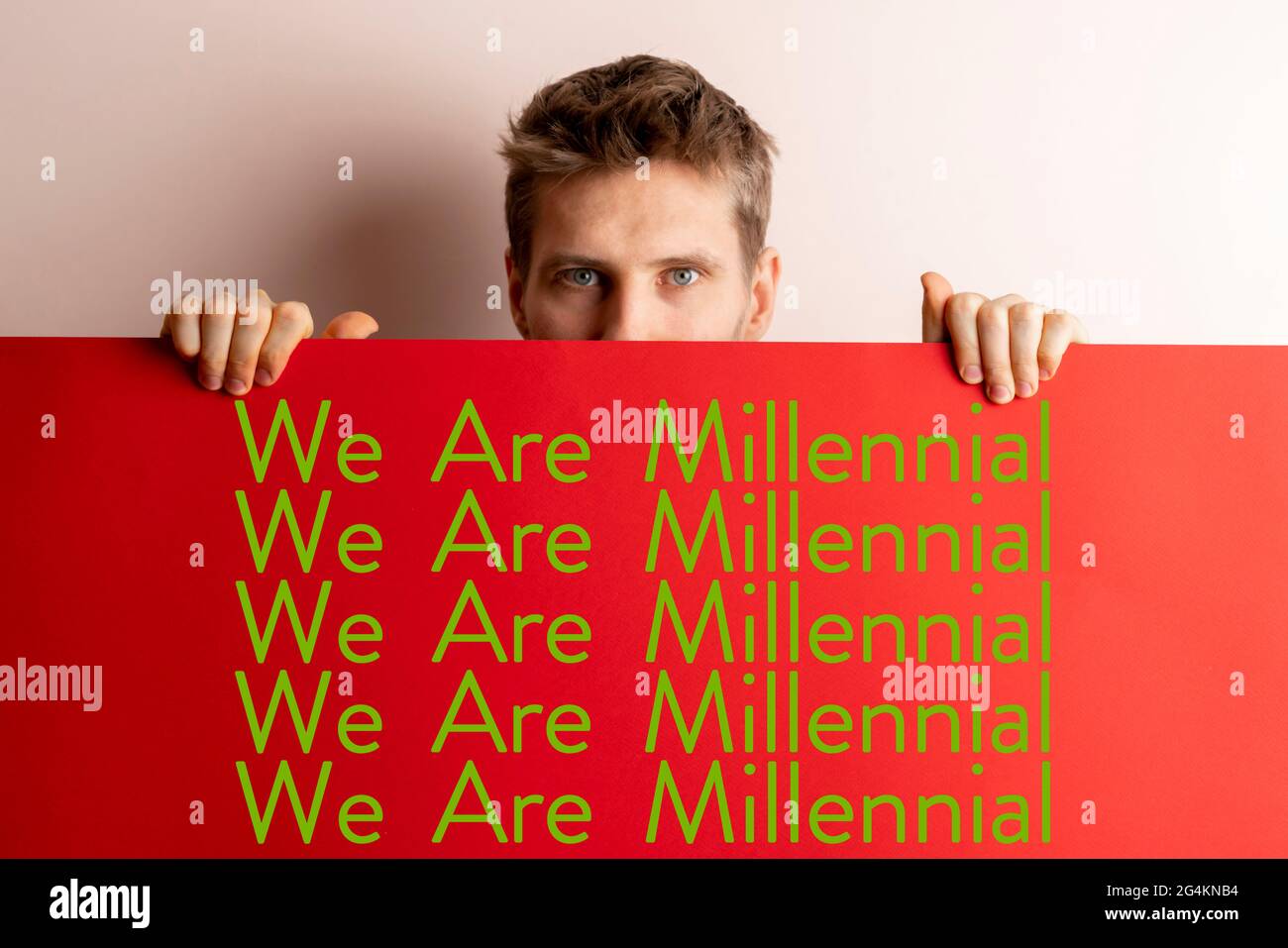 we are millenial text words on the colorful cardboard banner, new ...