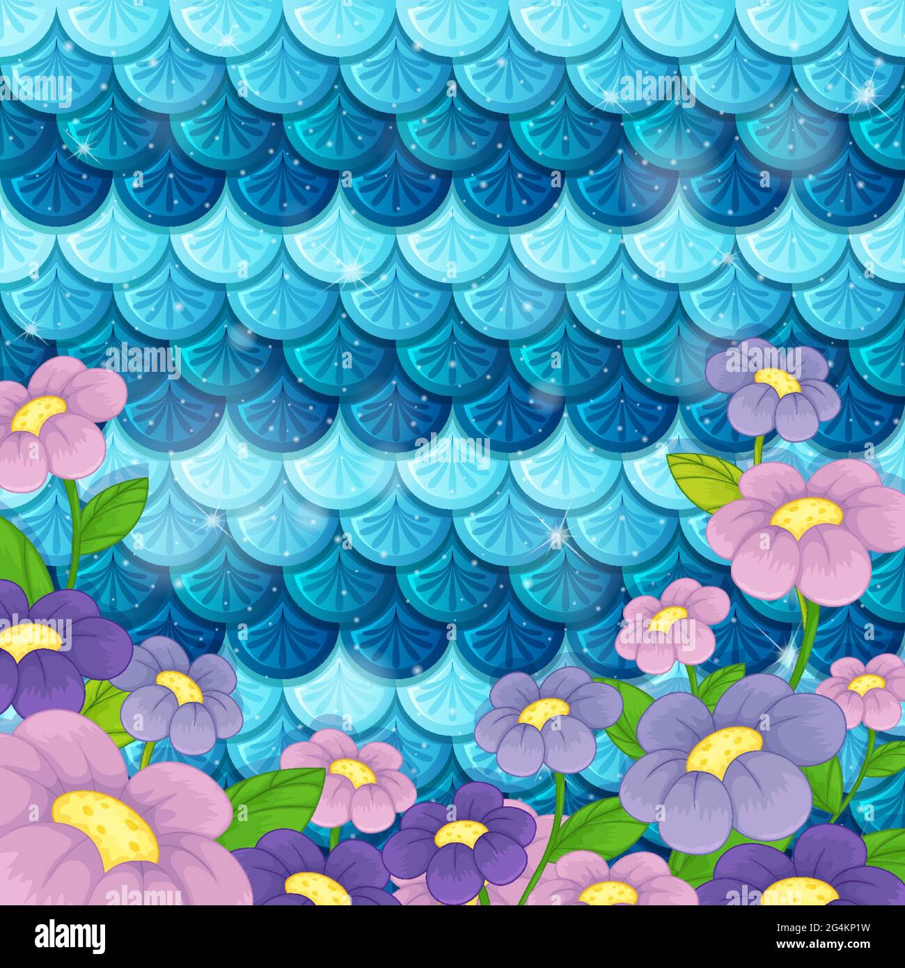 Fantasy mermaid scale pattern with many flowers illustration Stock ...
