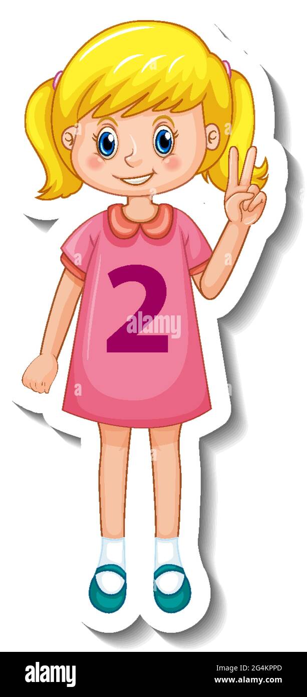 Sticker template with a girl in standing pose cartoon character ...