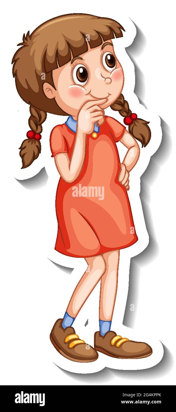 Sticker template with a girl cartoon character isolated illustration ...