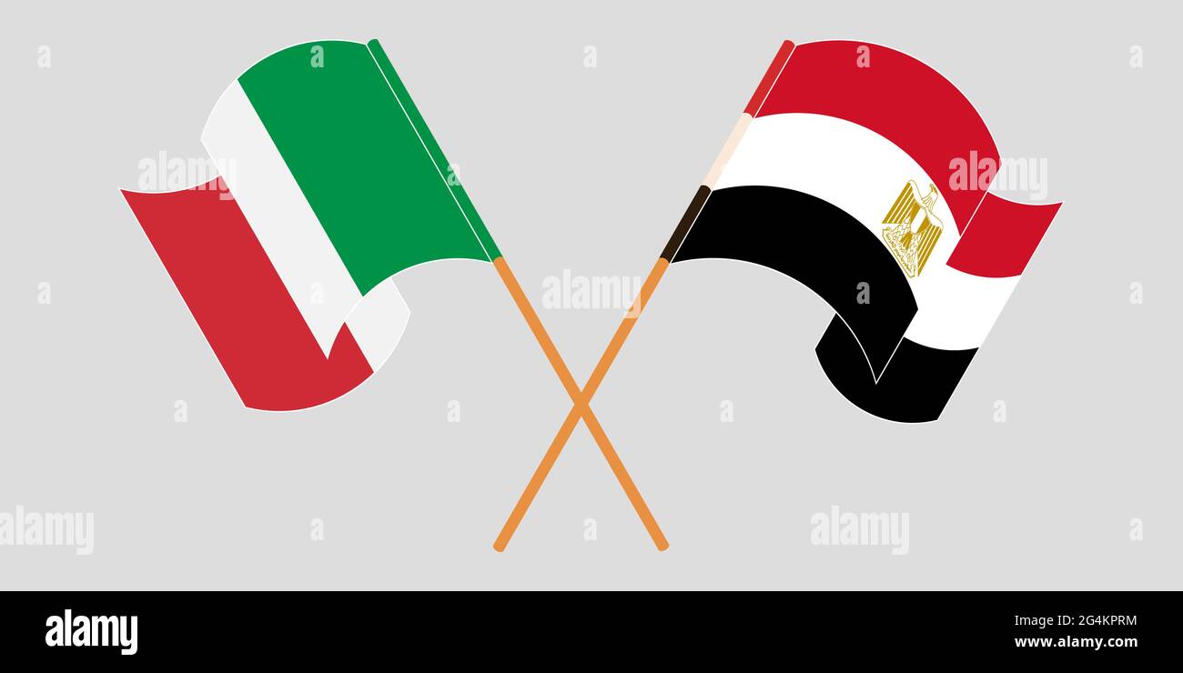 Crossed and waving flags of Egypt and Italy. Vector illustration Stock ...