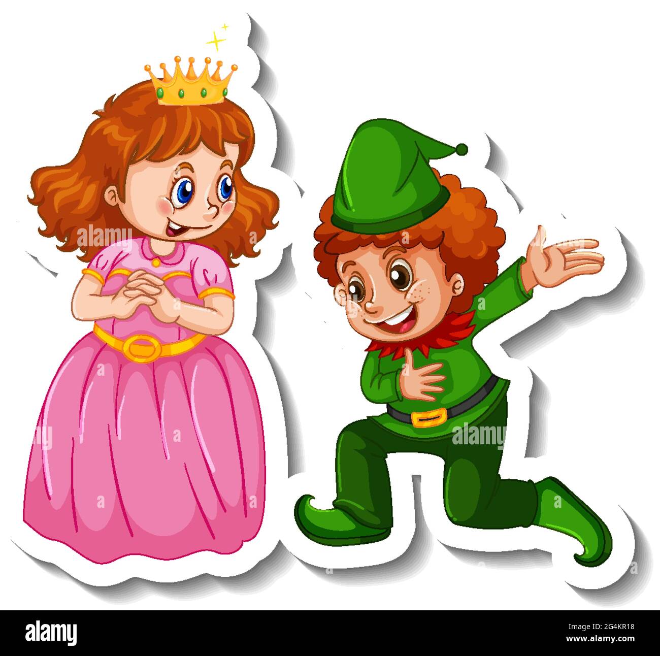 Sticker template with little princess and a boy cartoon character ...