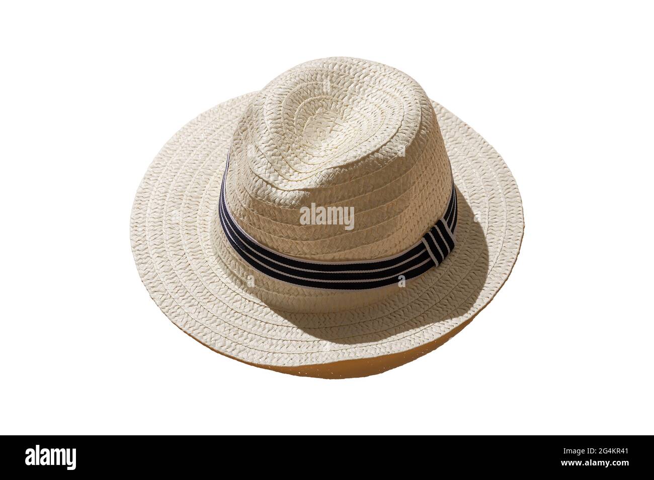 straw wicker hat isolated on a white background. hard shadows of the ...