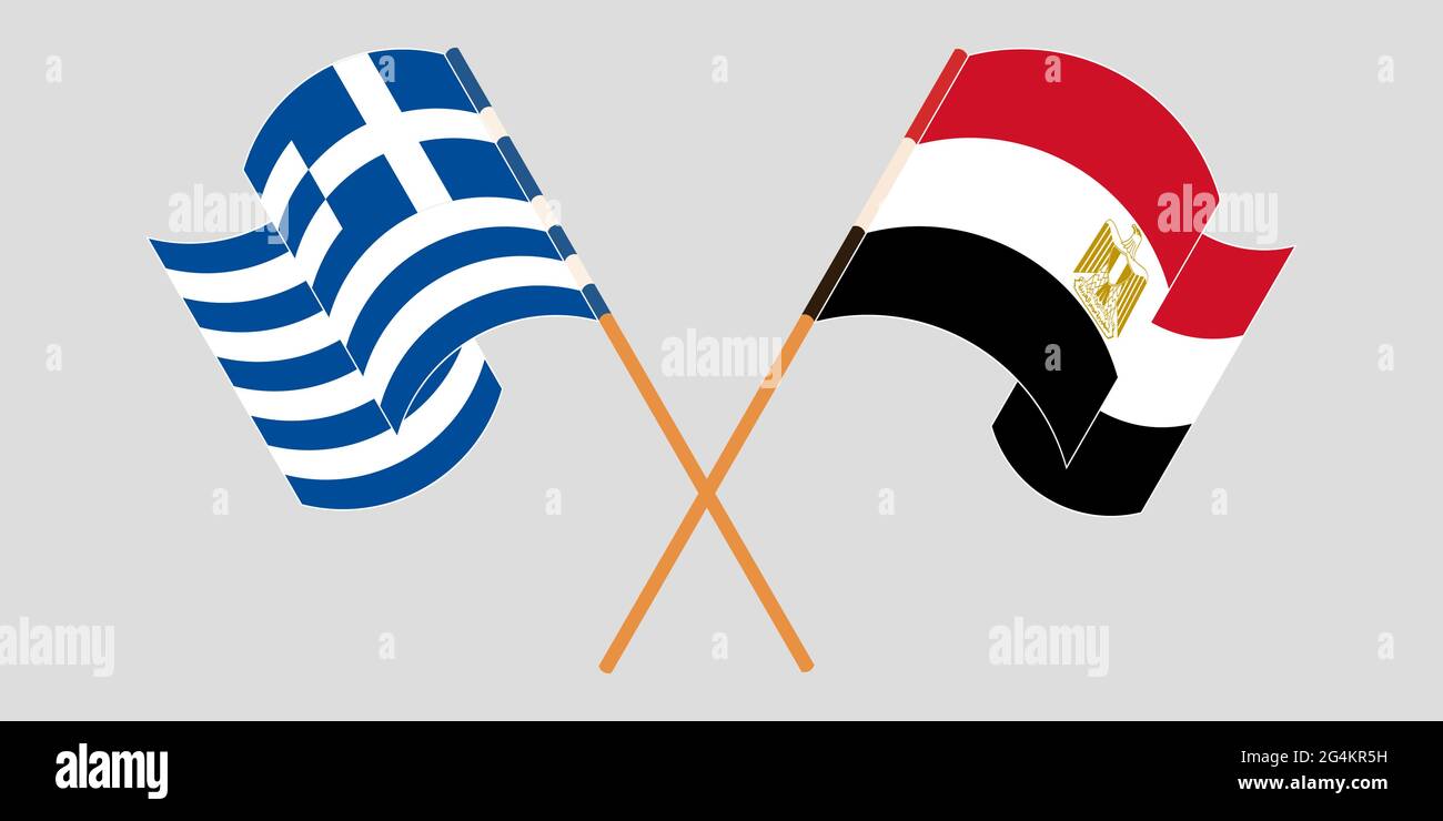 Crossed and waving flags of Egypt and Greece. Vector illustration Stock ...