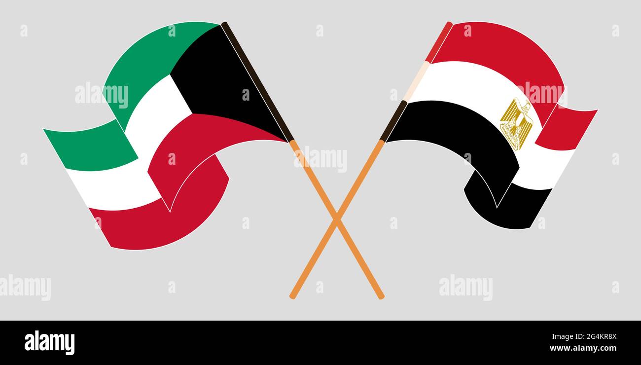 Crossed and waving flags of Egypt and Kuwait. Vector illustration Stock ...