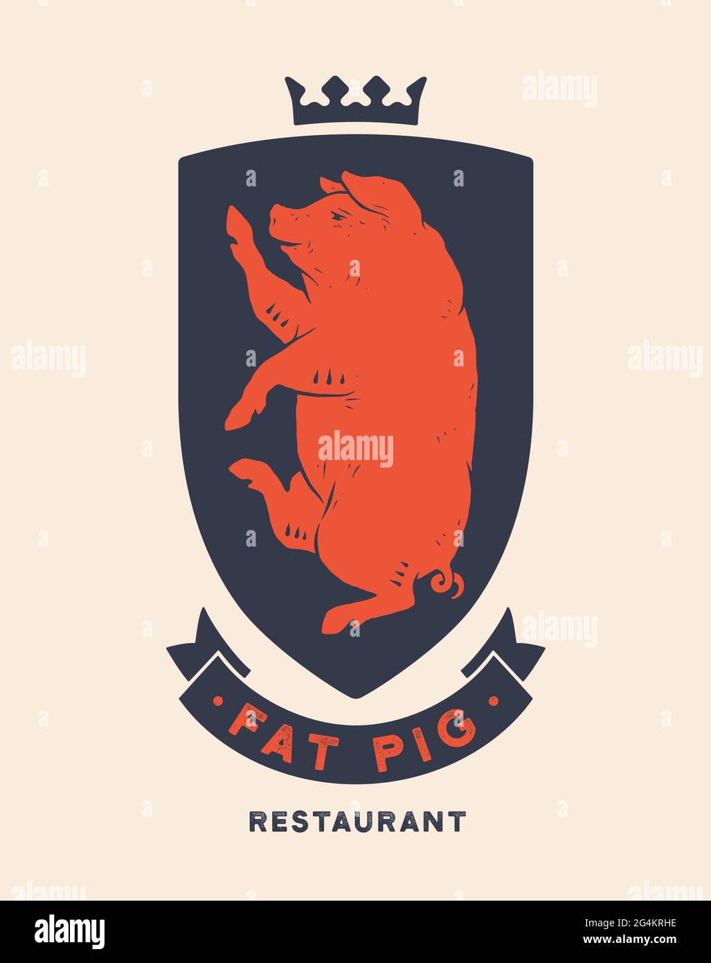 Pork, pig. Template Label. Vintage retro print, tag, label with king ...