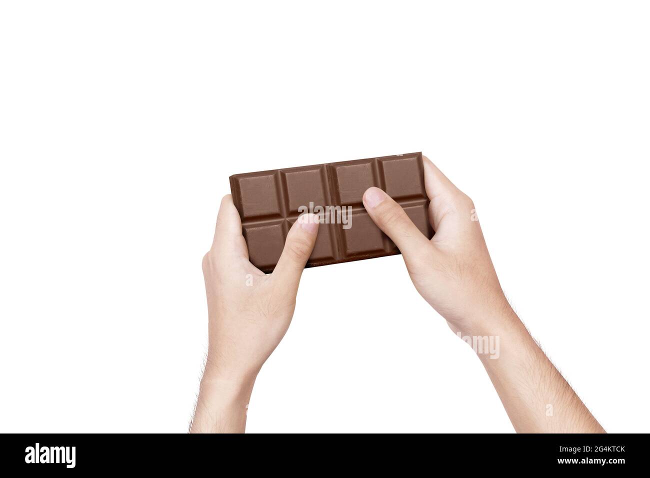 Human hand holding chocolate bar isolated over white background Stock ...