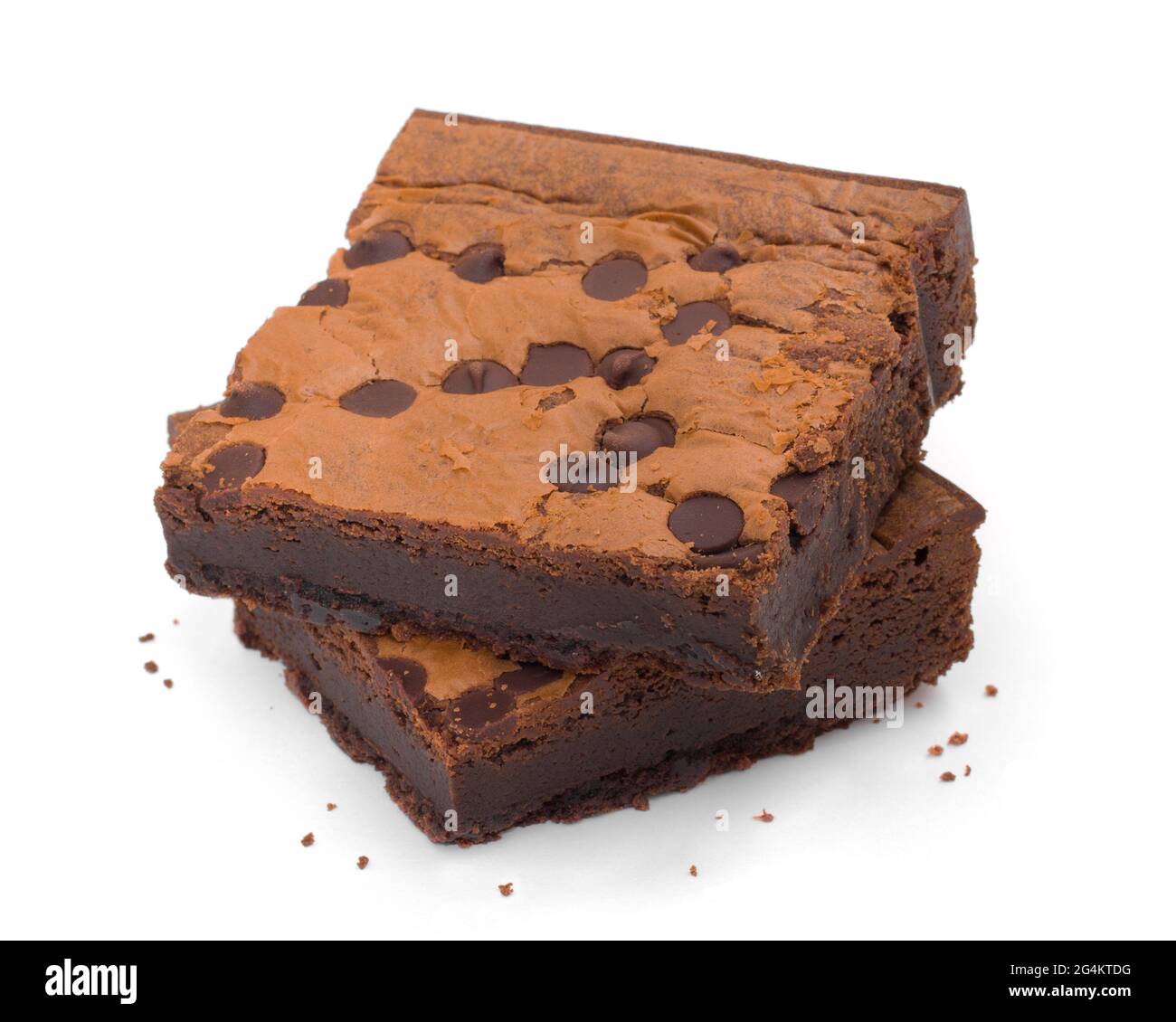 Chocolate chip brownie squares on white Stock Photo - Alamy