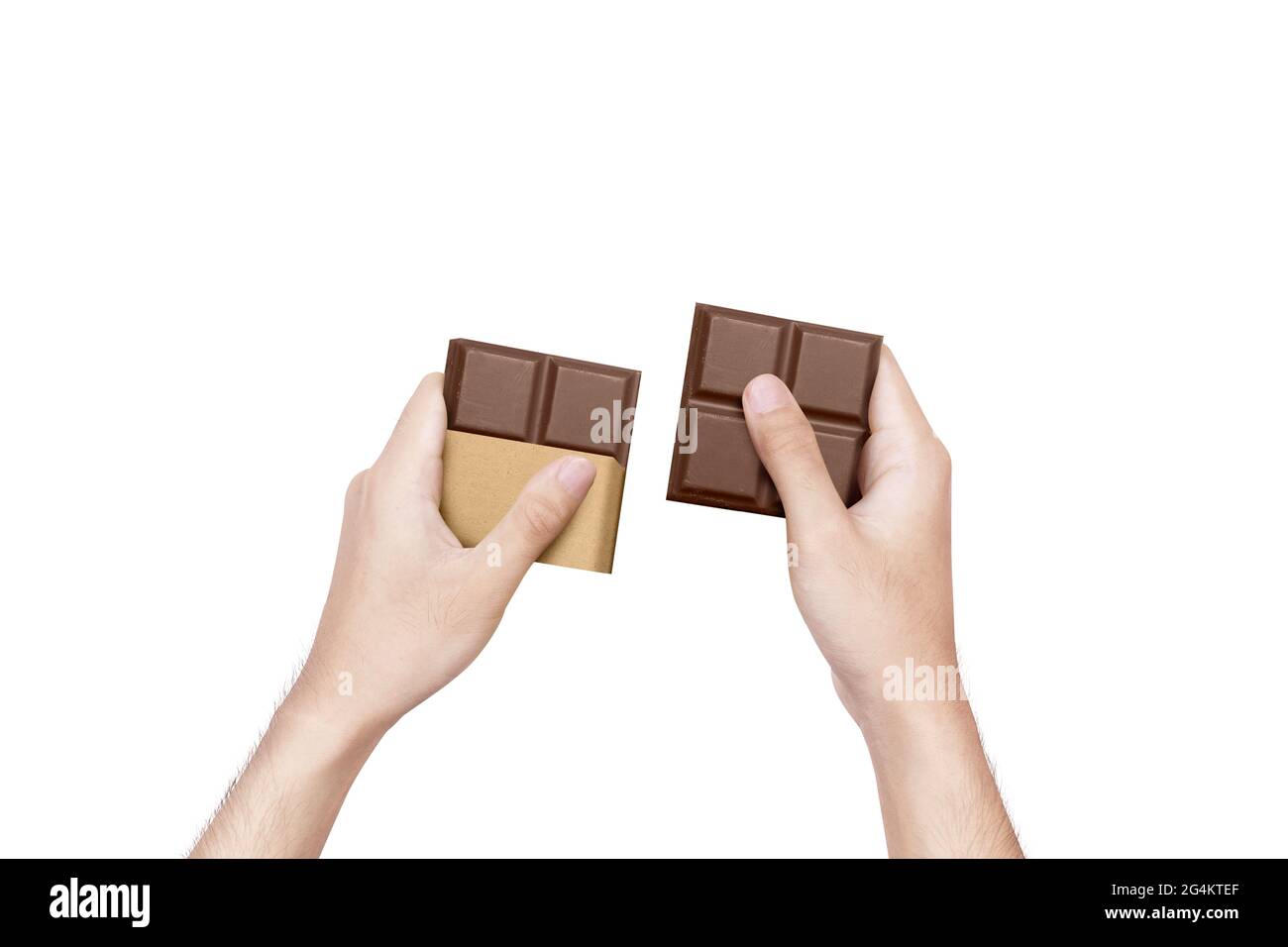 Human hand holding chocolate bar isolated over white background Stock ...