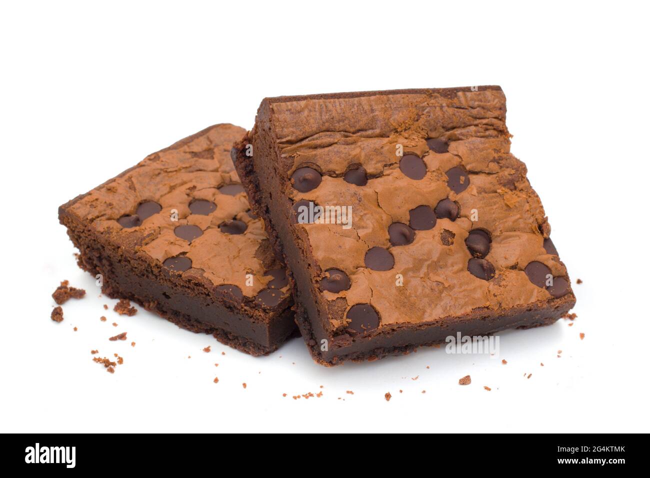 Chocolate chip brownie squares on white Stock Photo - Alamy